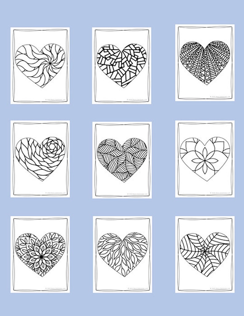 23 Intricate Heart Design Coloring Pages Packet Perfect for Valentine's ...