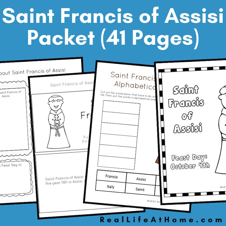 Saint Francis of Assisi Printables Activity Packet - Instant Download ...