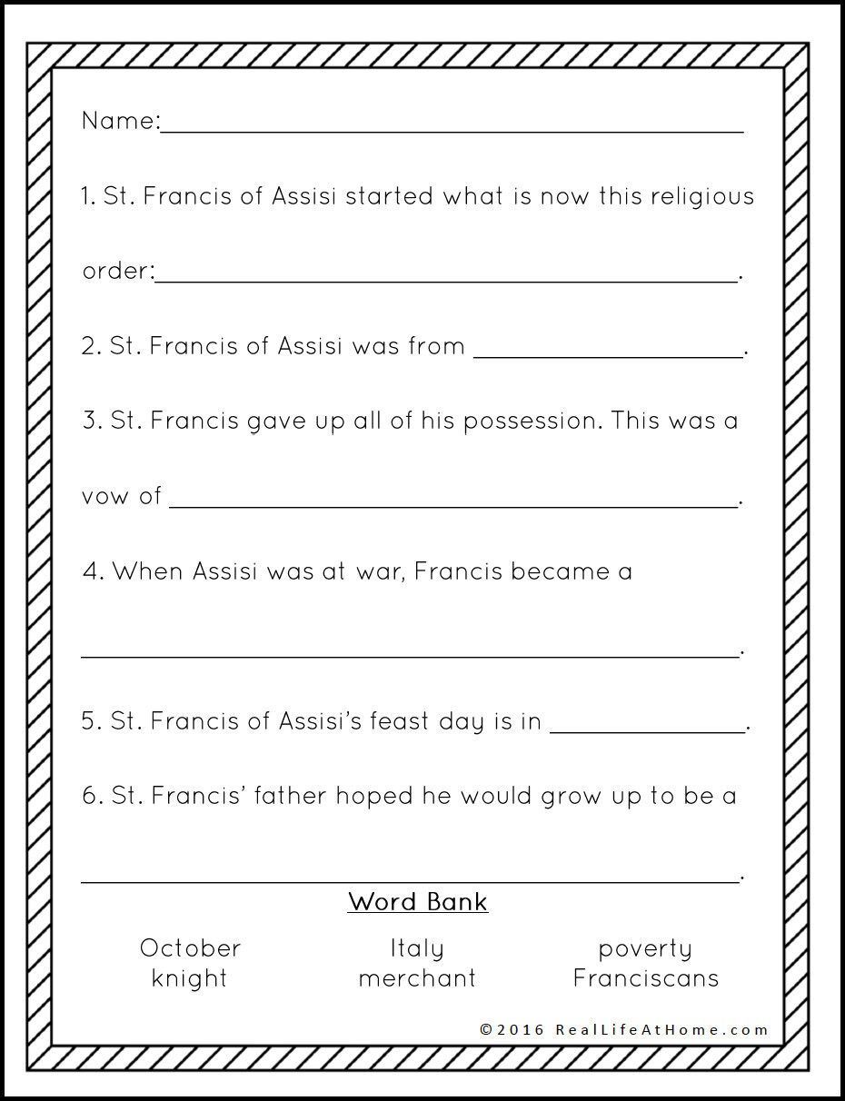 Saint Francis of Assisi Printables Activity Packet - Instant Download ...