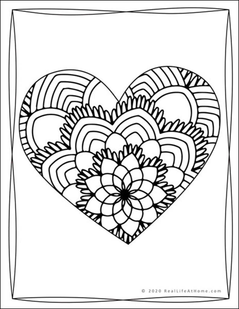 23 Intricate Heart Design Coloring Pages Packet Perfect for Valentine's ...