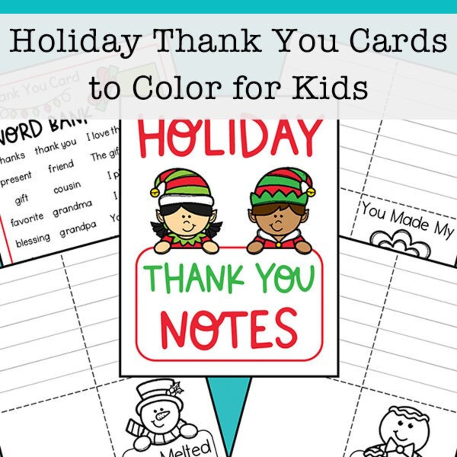 Color Your Own Holiday Thank You Cards With Printable Word Bank ...
