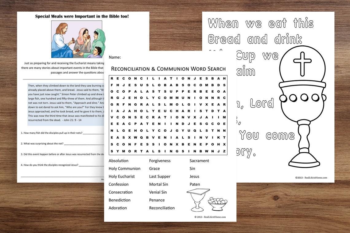 Holy Communion and Reconciliation Worksheets and Activity Packet for ...