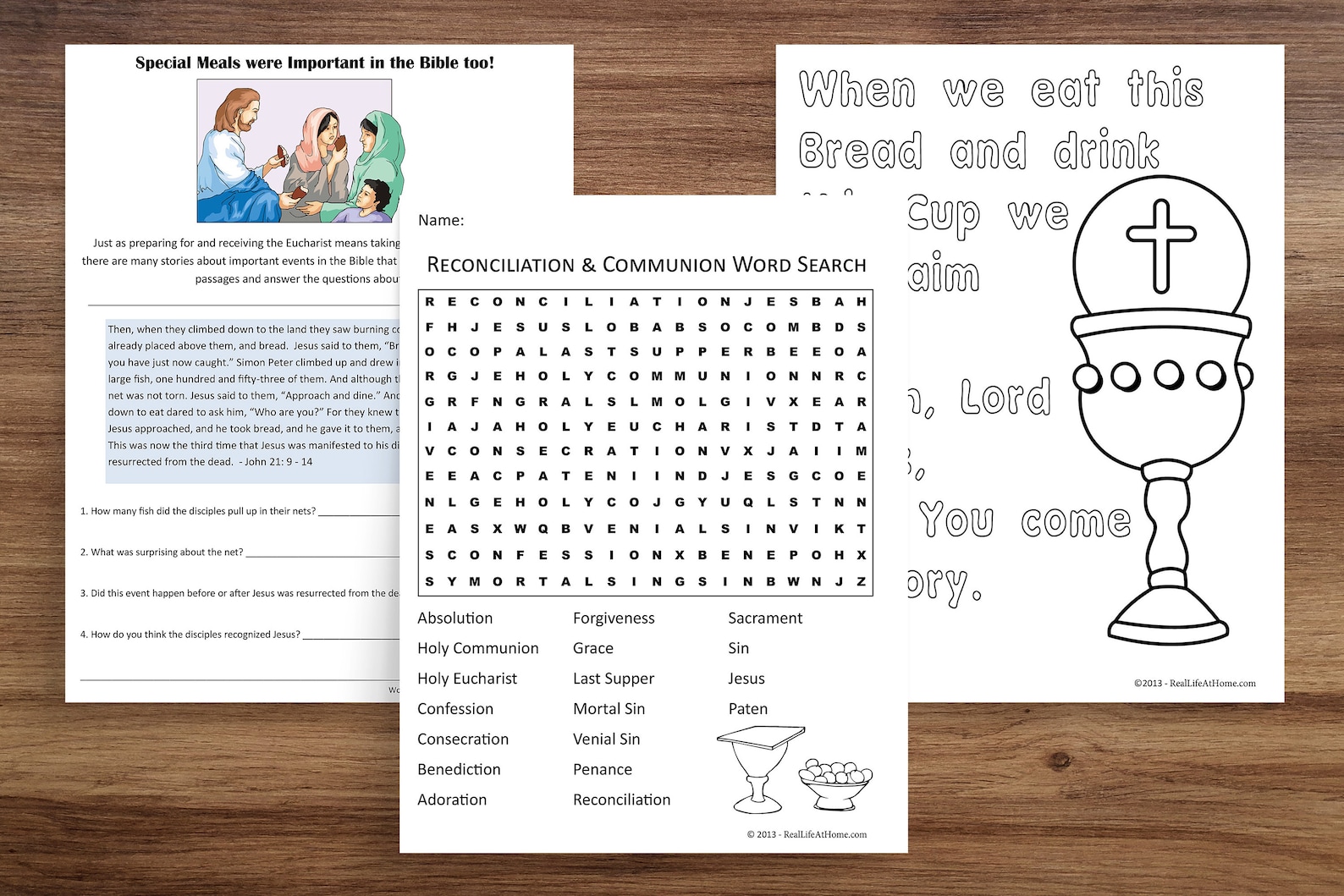 Holy Communion and Reconciliation Worksheets and Activity Packet for ...