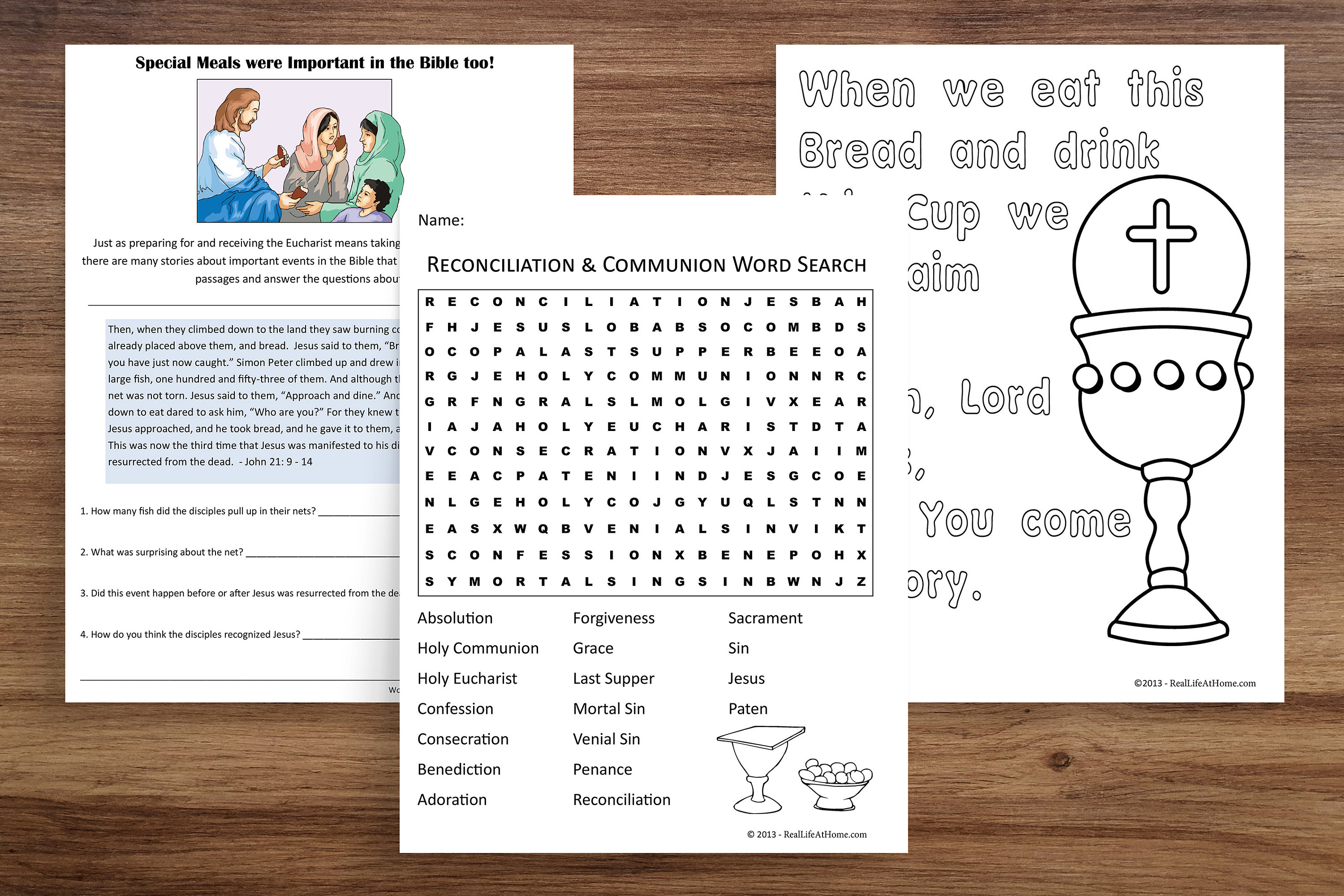Holy Communion and Reconciliation Worksheets and Activity Packet for ...