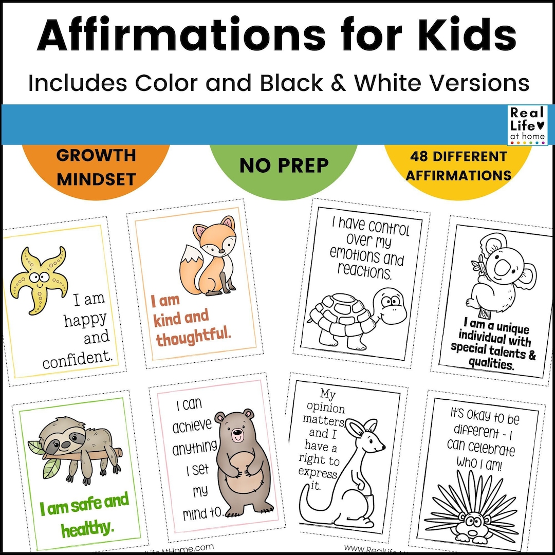 Printable Affirmation Cards for Kids (96 Cards With 48 Different ...