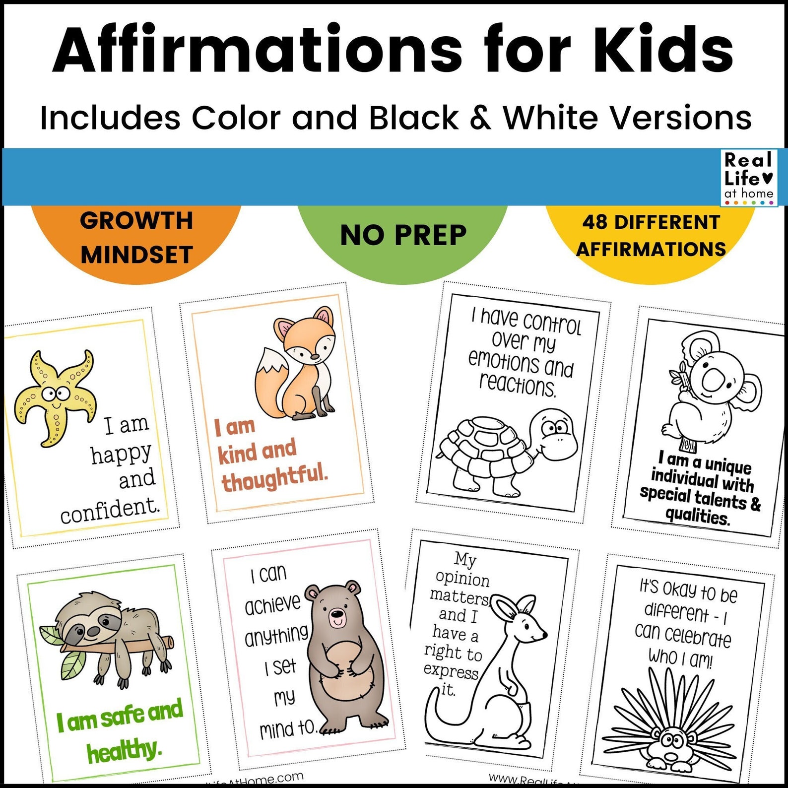 Printable Affirmation Cards for Kids (96 Cards With 48 Different ...