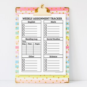 Weekly Assignments Planner Page for Students (in Color and Black and ...