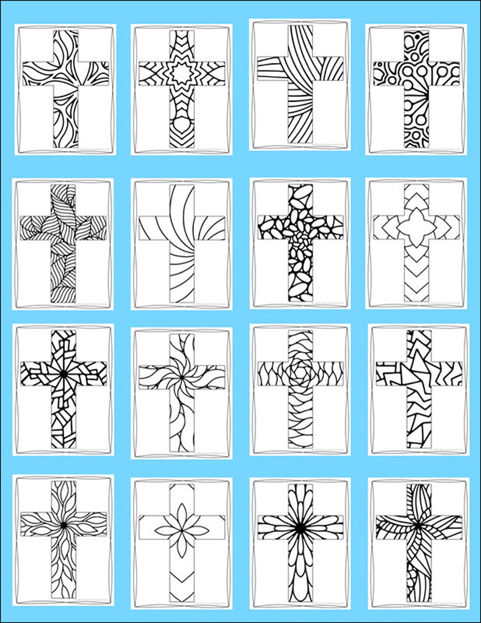 Religious Cross Coloring Pages (30 Different Designs) for Kids and ...