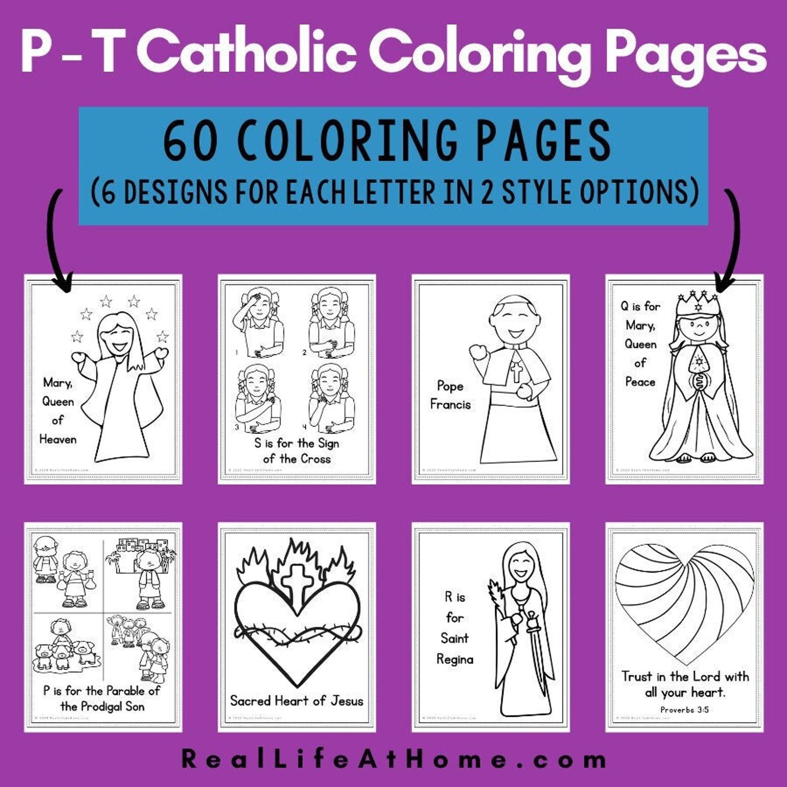 Catholic Coloring Pages for Kids: Letters P - T (60 Pages) - Etsy