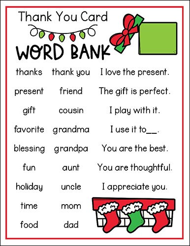 Color Your Own Holiday Thank You Cards With Printable Word Bank ...