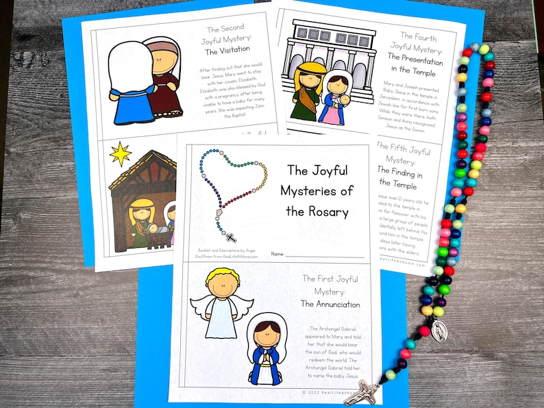 Joyful Mysteries of the Rosary Mini Book for Kids | Color and Black and ...
