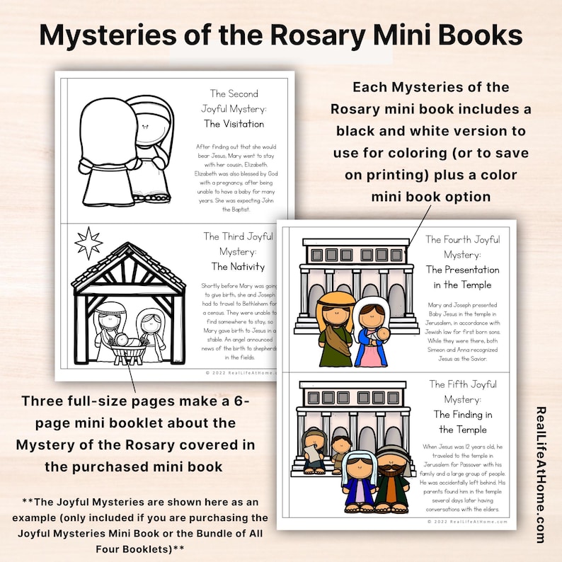 Joyful Mysteries of the Rosary Mini Book for Kids | Color and Black and ...