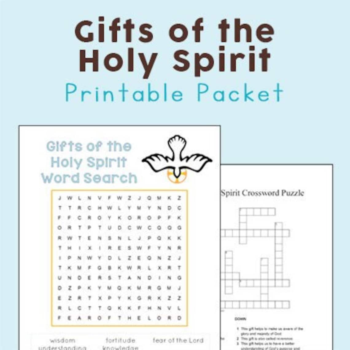Gifts of the Holy Spirit Word Search and Crossword Puzzle Printable Set ...