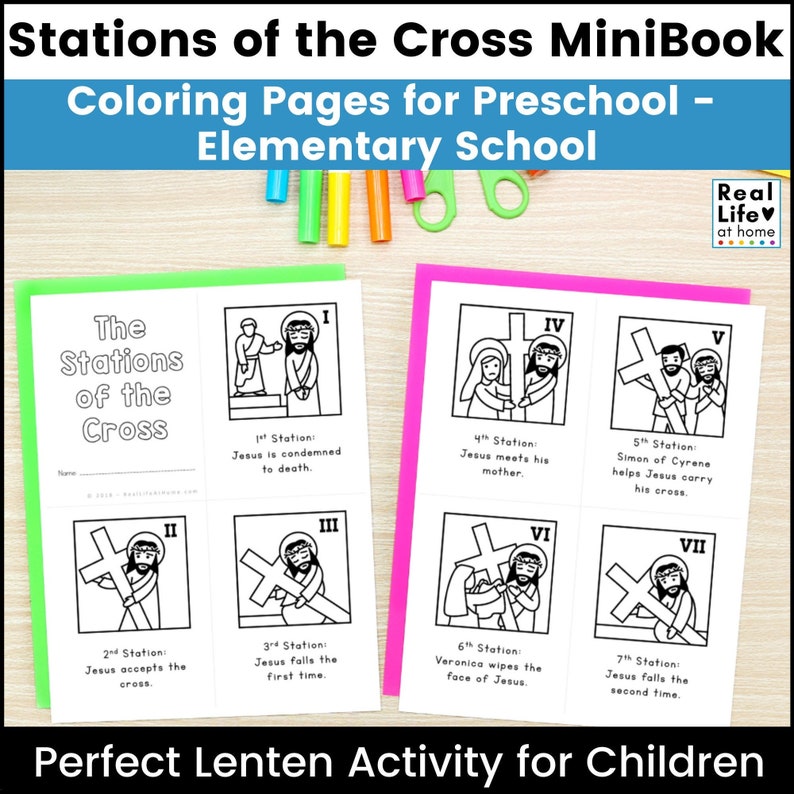 Stations of the Cross for Kids: Small Coloring Booklet (instant ...
