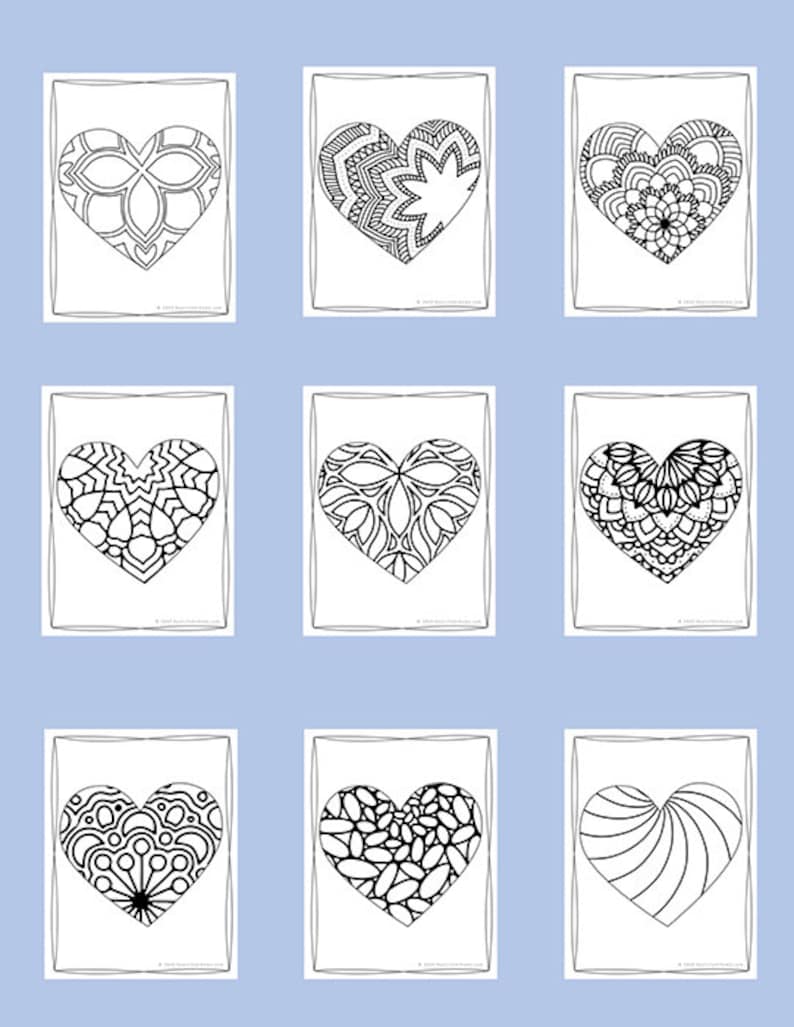 23 Intricate Heart Design Coloring Pages Packet Perfect for Valentine's ...