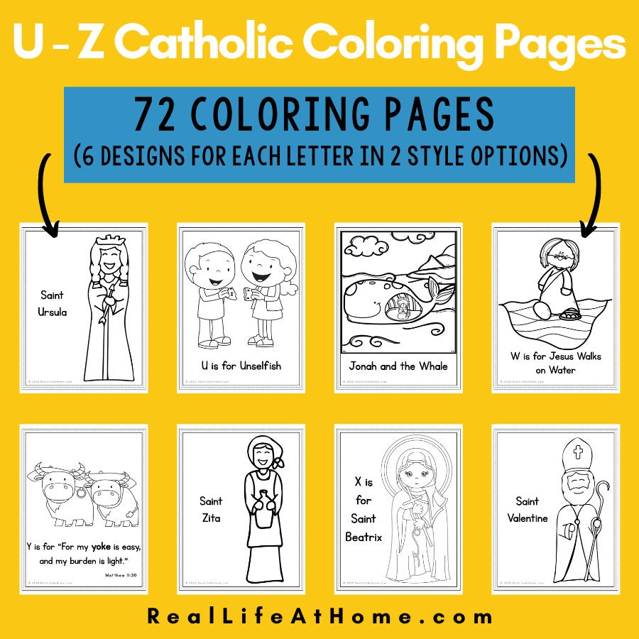 Catholic ABC Coloring Pages BUNDLE for Kids: Letters A - Z (312 ...
