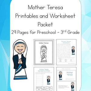 Mother Teresa Worksheets and Activities Printable Packet for Kids - Etsy