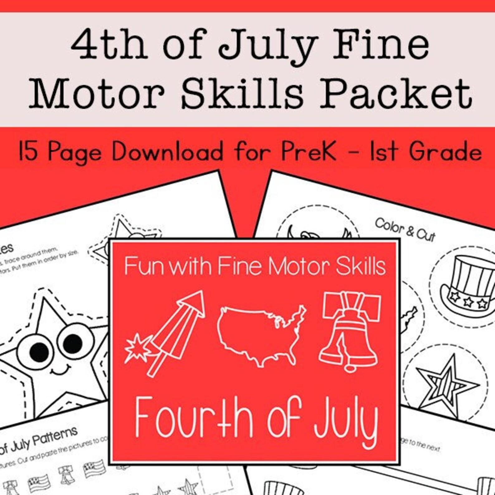 4th of July Fine Motor Skills Packet for Preschool - 1st Grade (united ...