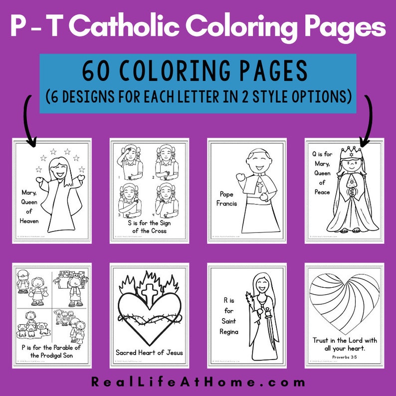 Catholic ABC Coloring Pages BUNDLE for Kids: Letters A - Z (312 ...