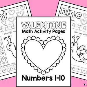 Valentine Math Activity Pages for Numbers 1 - 10 (preschool - 1st Grade ...