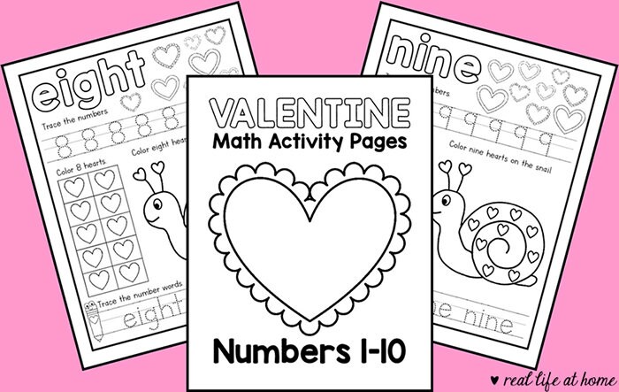 Valentine Math Activity Pages for Numbers 1 - 10 (preschool - 1st Grade ...