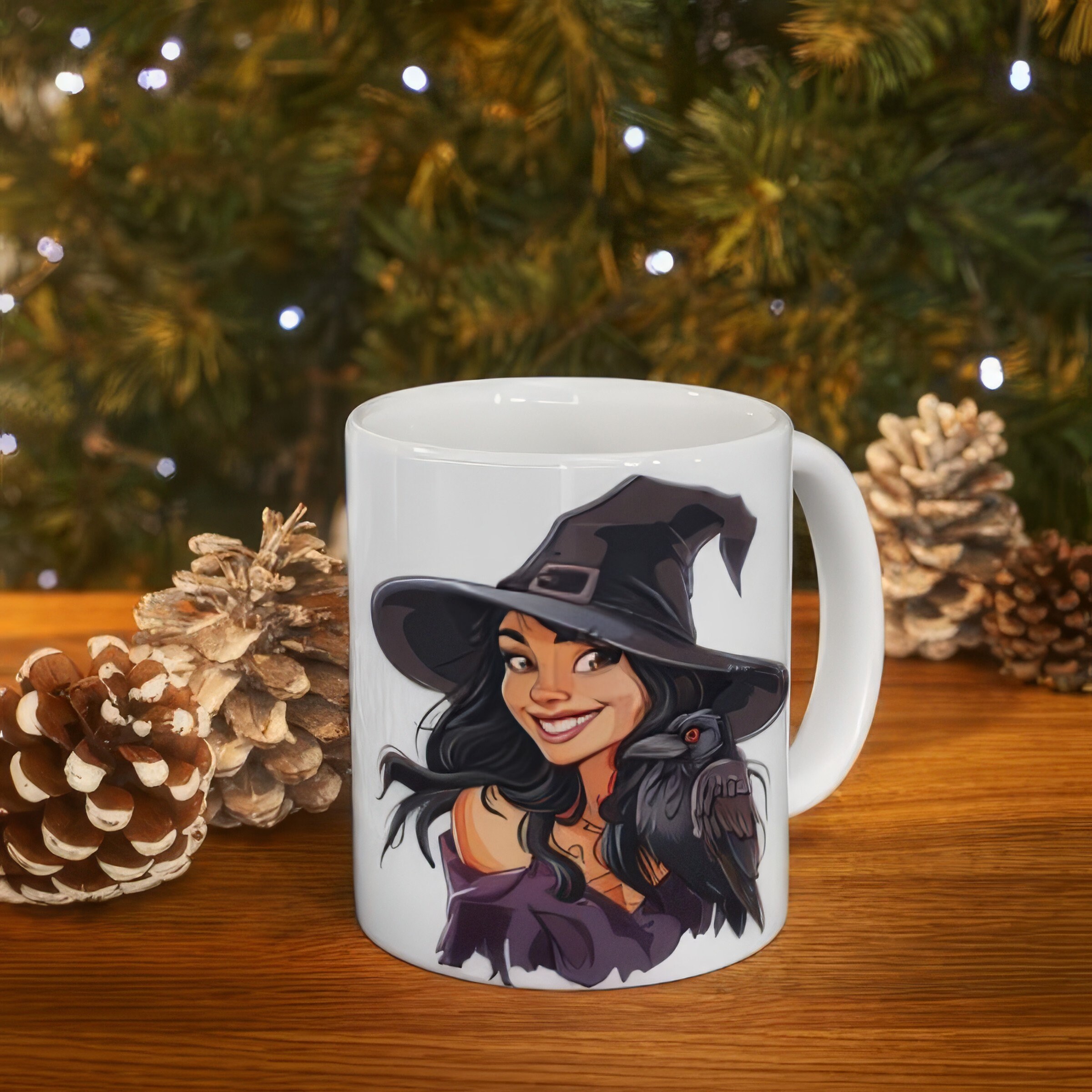 Witch With Crow Ceramic Mug - Witchy Raven Cup - Wiccan Art - Halloween ...