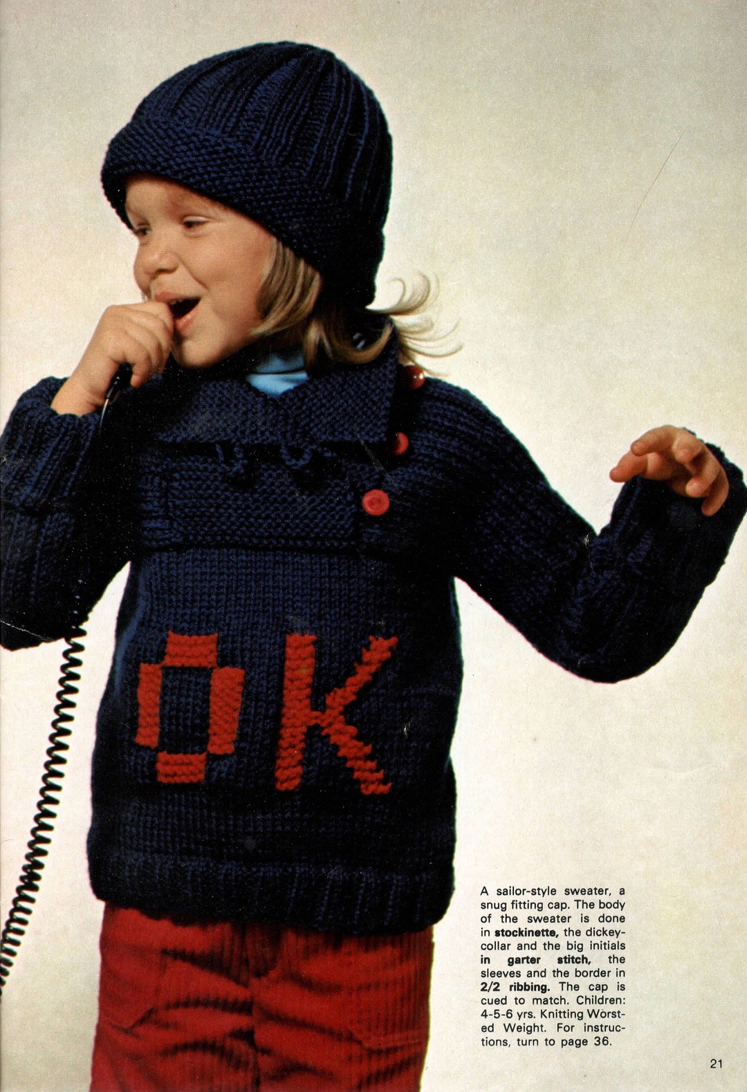 Beautiful, Odd Vintage Knitting Pattern From 1977 Child's Sailor ...