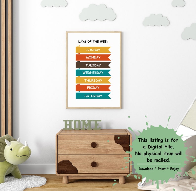 Days of the Week Poster Printable, Educational Wall Art for Classroom ...