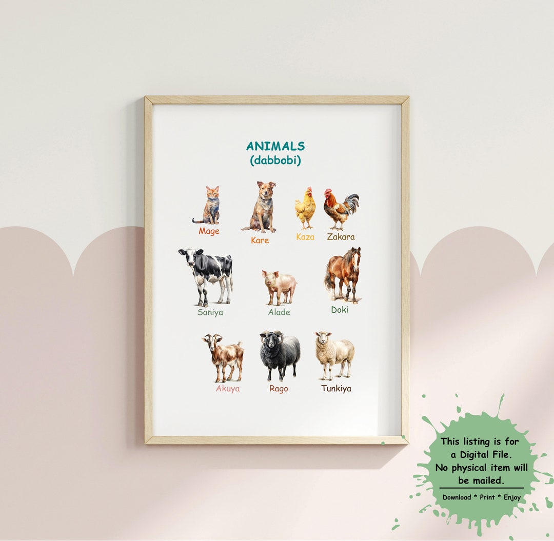 Animals in Hausa Poster Printable, Educational Wall Art for Classroom ...