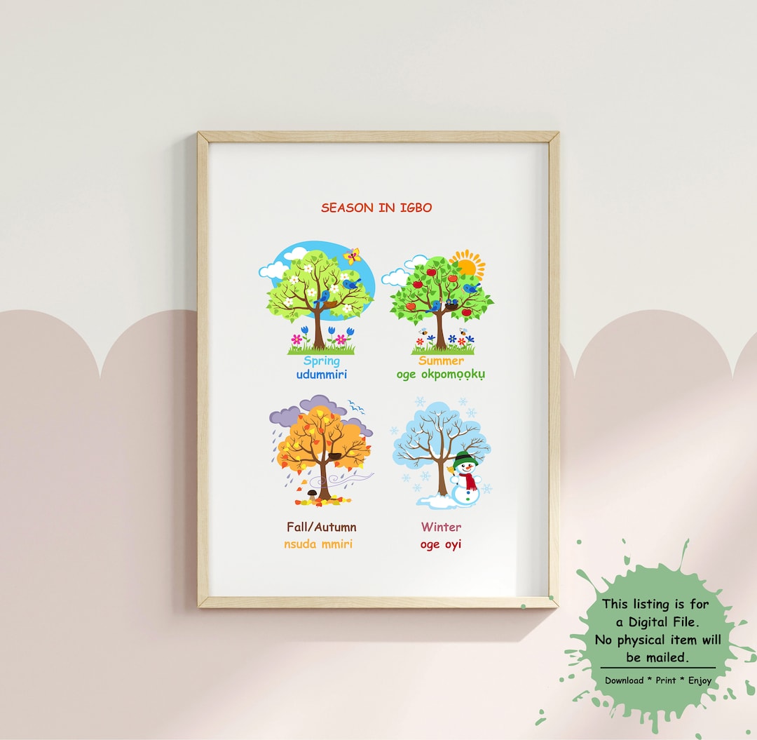 Weather Seasons in Igbo Poster, Educational Wall Art for Classroom and ...