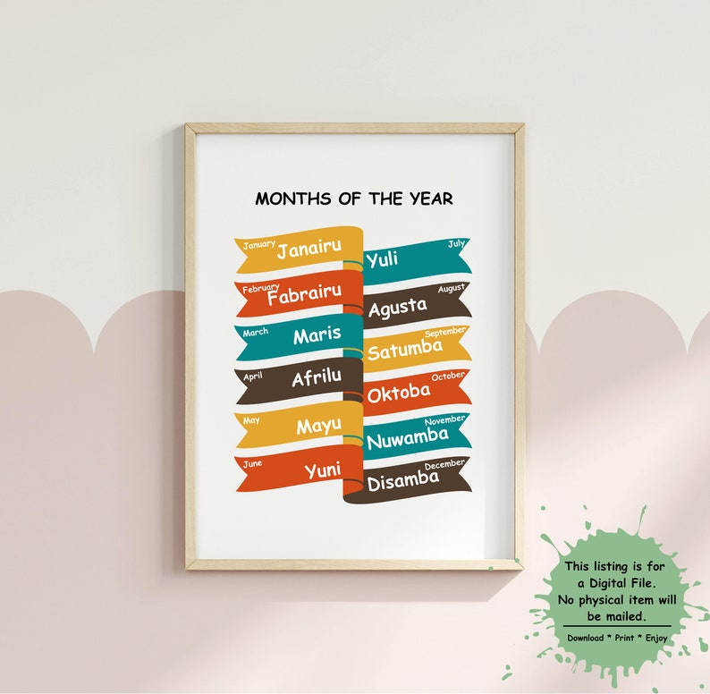 Months in Hausa Printable Poster, Educational Wall Art for Classroom ...