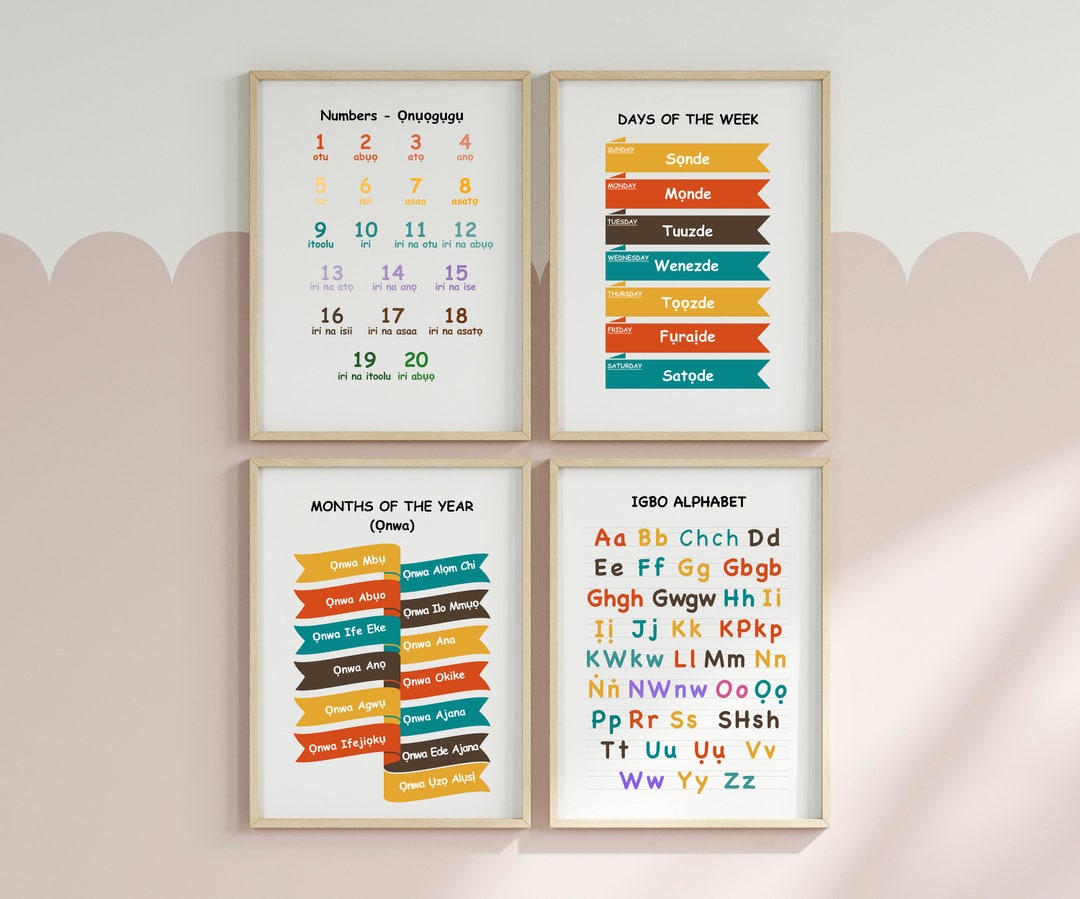 Igbo Alphabets, Months, Days and Colors Poster Bundle, Educational Wall ...