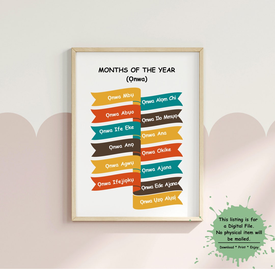 Igbo Months of the Year Poster, Educational Wall Art for Classroom and ...