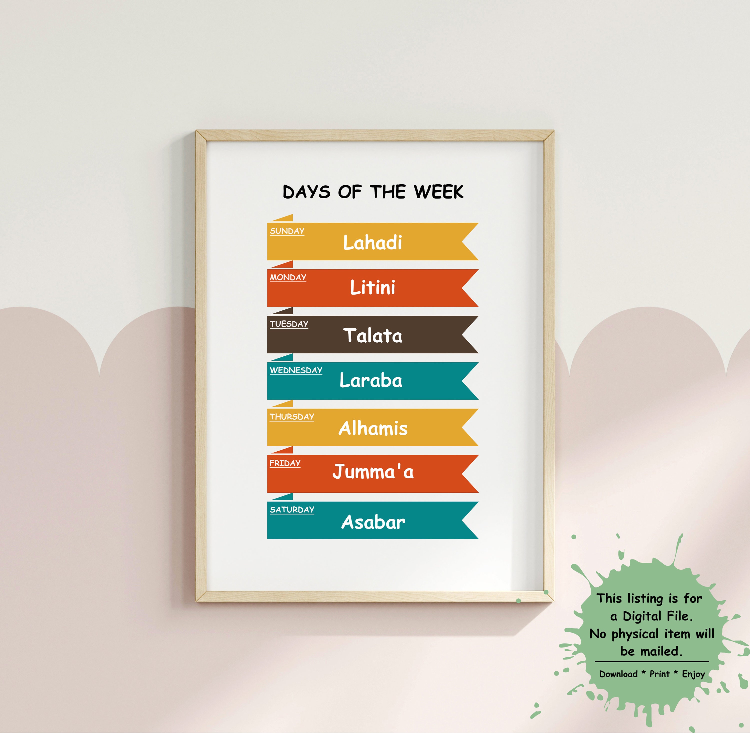 Week Days in Hausa Poster Printable, Educational Wall Art for Classroom ...