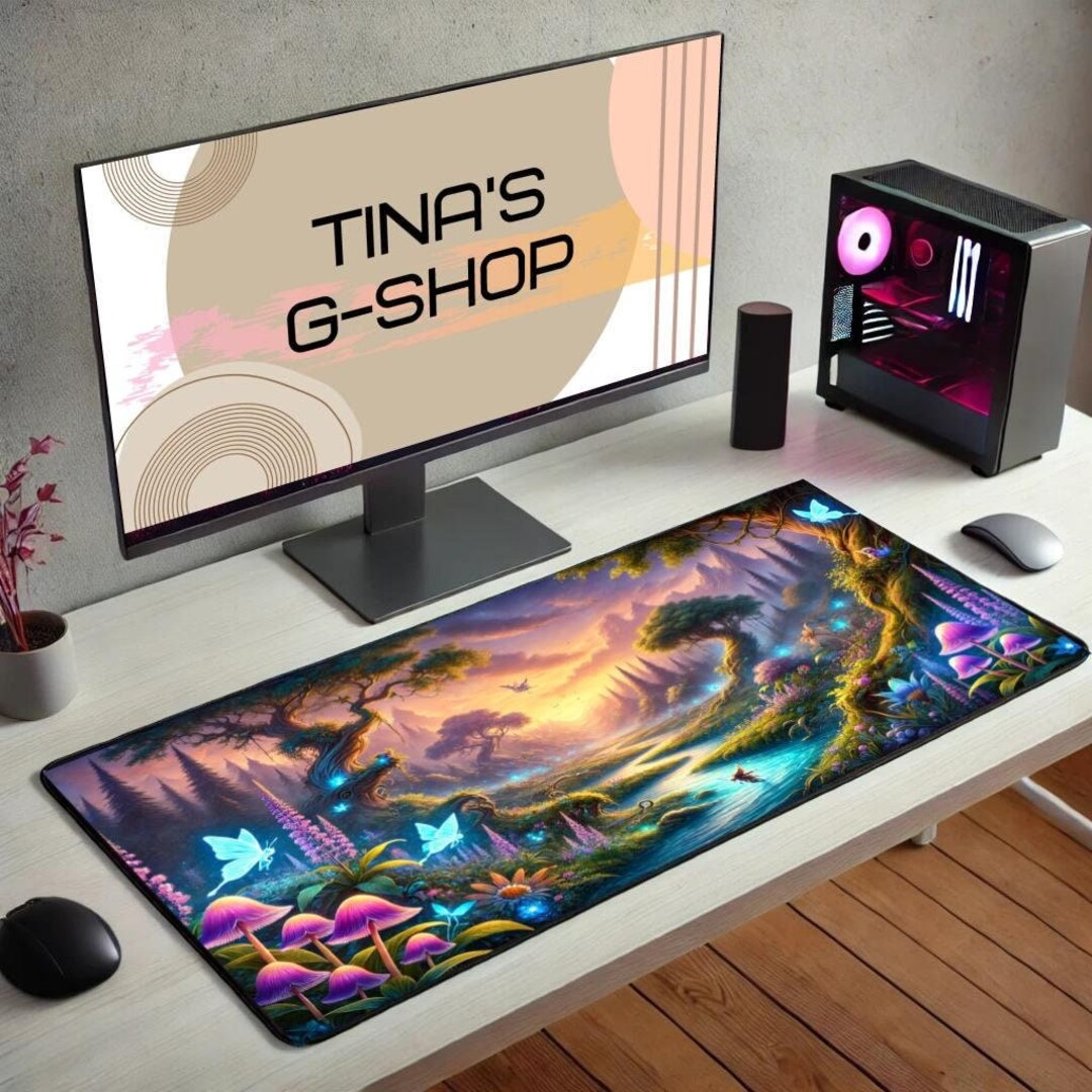 Mystic Forest Desk Mat Firefly Deskmat Cottagecore Desk Mat Cute Mouse ...