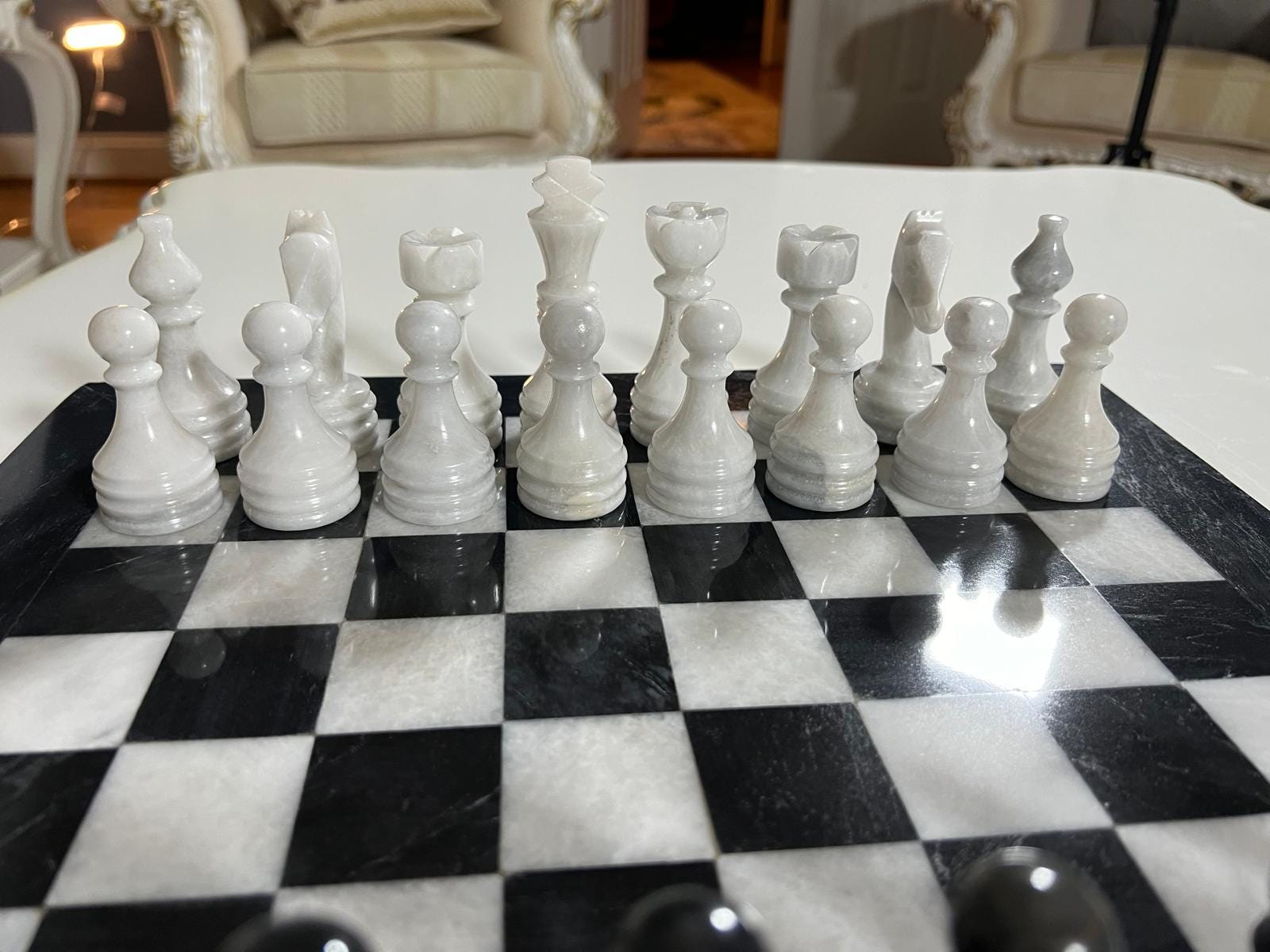 Black & White Marble Chess Set Indoor Adult Chess Game Marble Chess ...