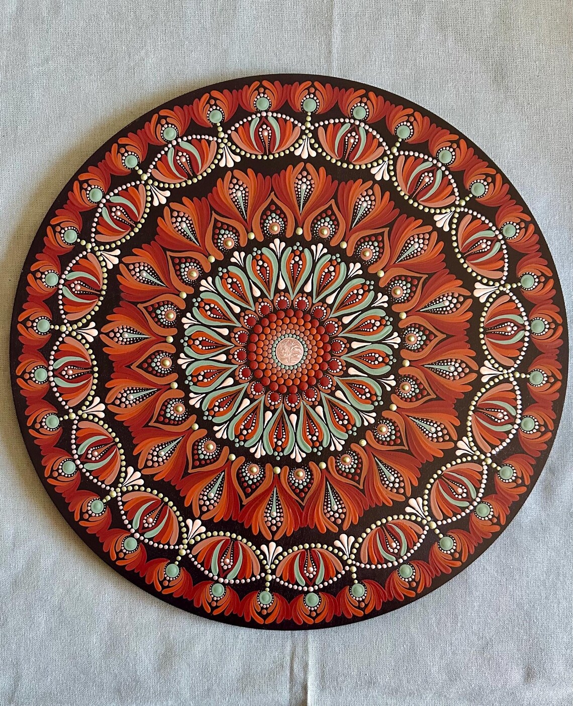16 Inch Hand-painted Mandala Art on Round Wood Canvas (40cm) - Etsy