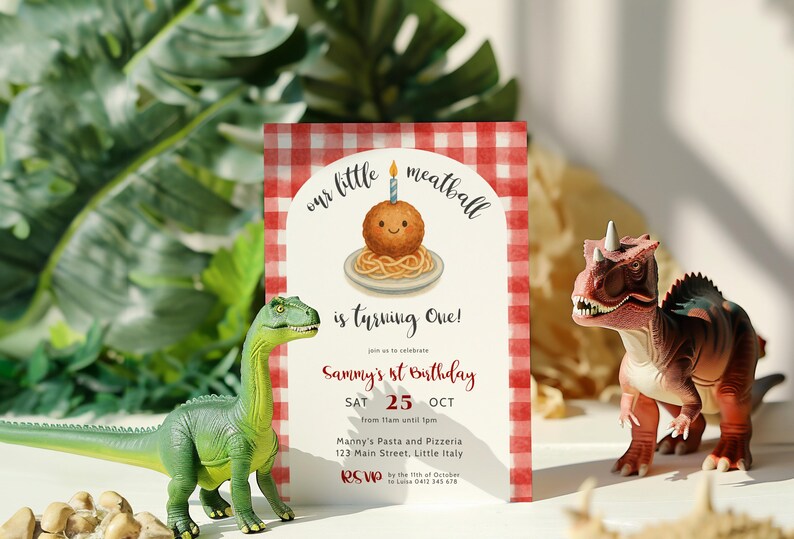 Our Little Meatball 1st Birthday Party Invite, Italian Pasta Pizza ...
