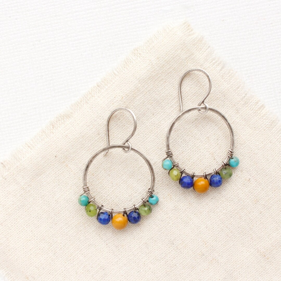 Estes Hoop Earrings, Sterling Silver & Colorful Stone Hoop Earrings ...