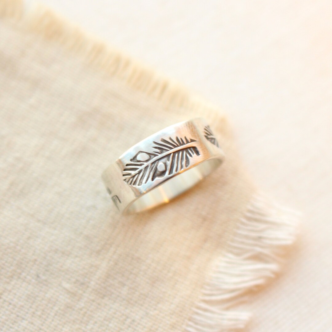 Spotted Feather Stamped Silver Band Ring - Etsy