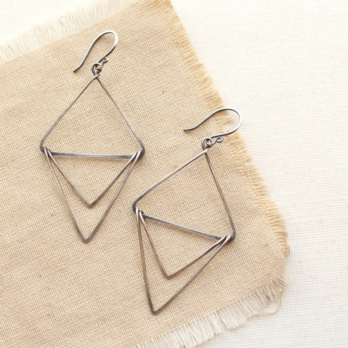 Oxidized Silver Triple Triangle Earrings - Etsy
