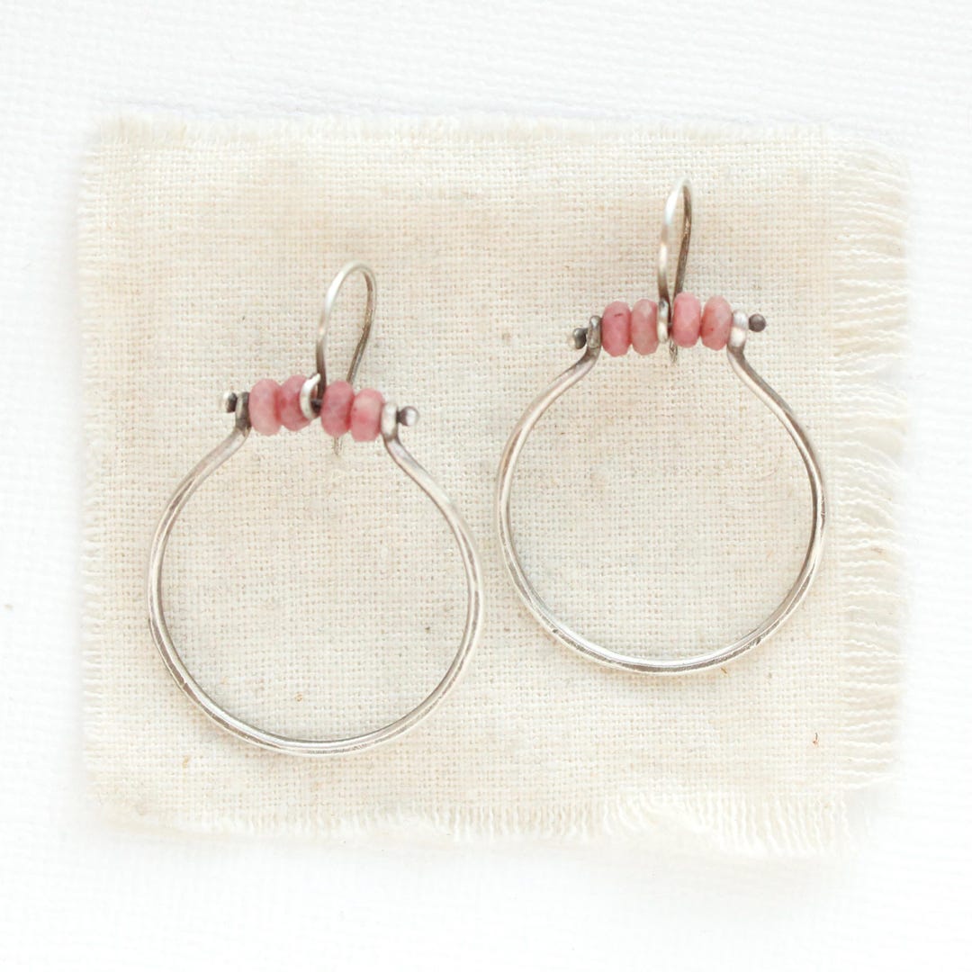 Rhodonite Halo Hoop Earrings, Hot Pink Stone Earrings, Summer Jewelry ...