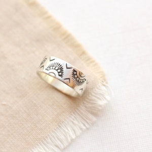 Indian Sun Stamped Silver Band Ring, Unique Stamped Pattern Ring ...