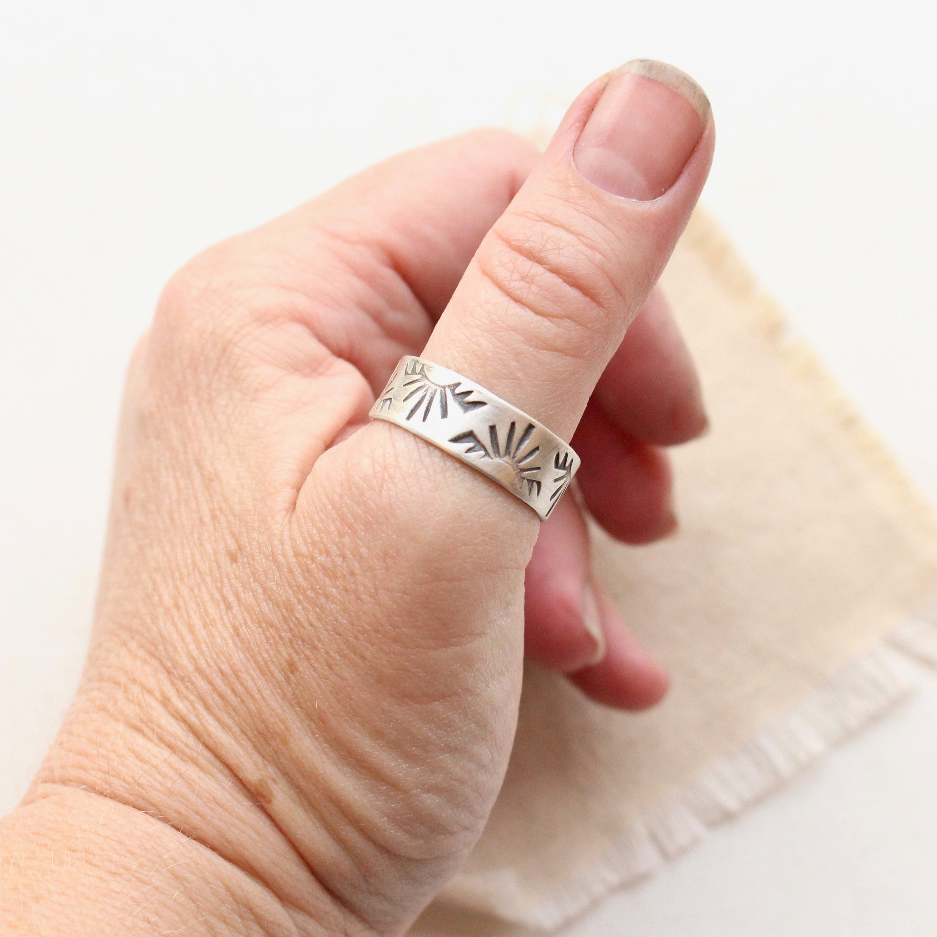 Sunrise Hawk Unisex Silver Band Ring, Unique Handmade Southwest ...