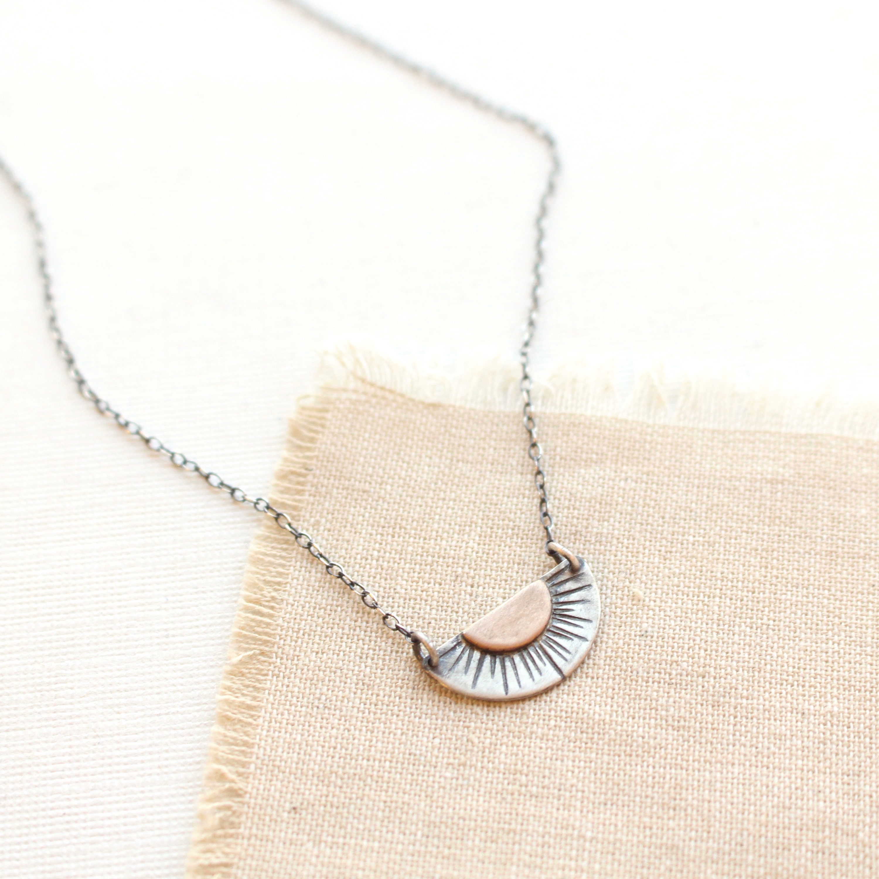 Happy Half Sun Bronze & Silver Necklace - Etsy