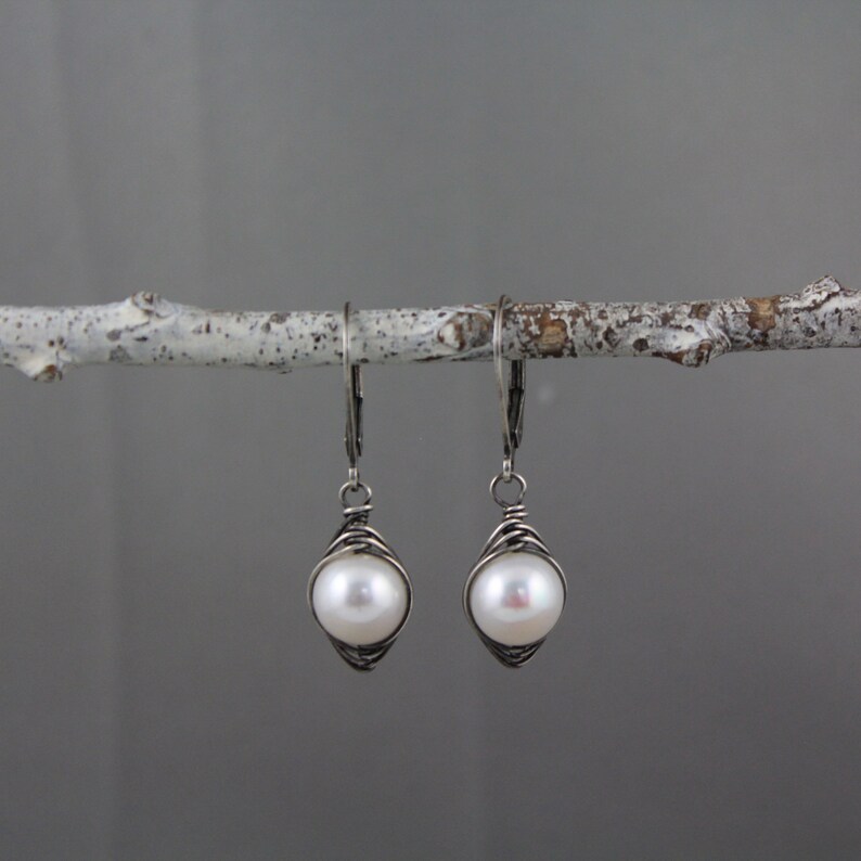 Perfect Pearl Wrapped Oxidized Silver Earrings | Etsy