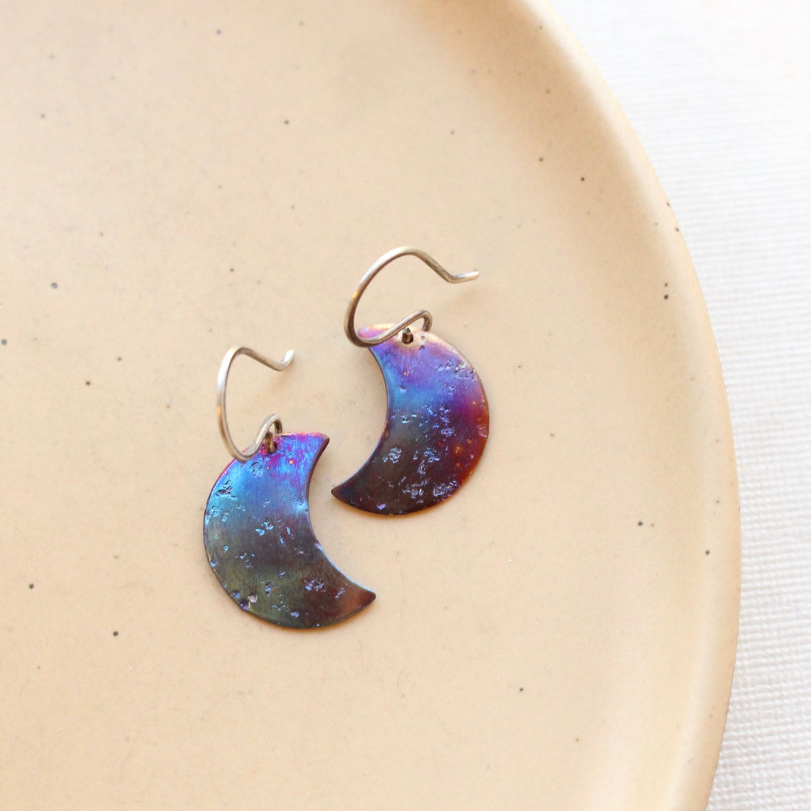 Fire Painted Copper Moon Earrings, Rainbow Painted Copper Moon Earrings ...