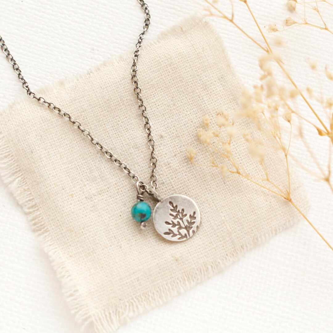 Mini Sprout & Turquoise Necklace, Rustic Leaf Necklace, Southwest ...