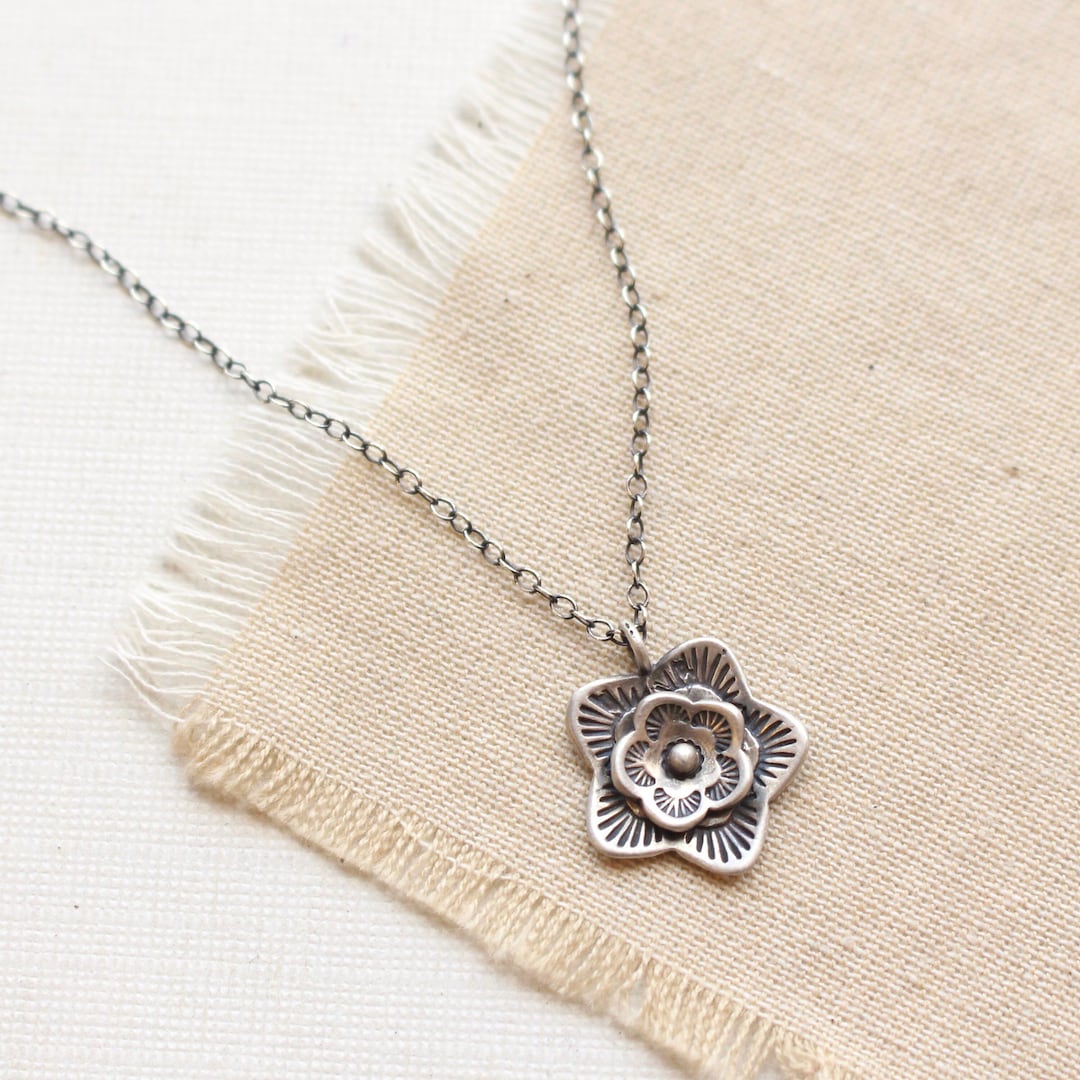 Layered Cactus Flower Necklace, Handmade Silver Flower Necklace ...