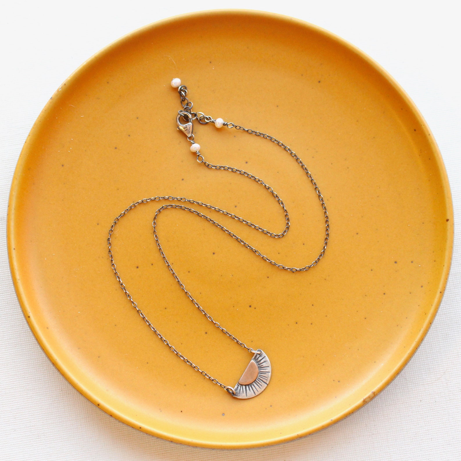 Happy Half Sun Bronze & Silver Necklace - Etsy